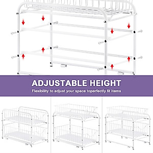 YBING Stackable Under Sink Cabinet Organizer 2 Tier Sliding Basket Organizer Drawer Bathroom Under Cabinet Basket Organizer for Kitchen Pantry White 2 Pack