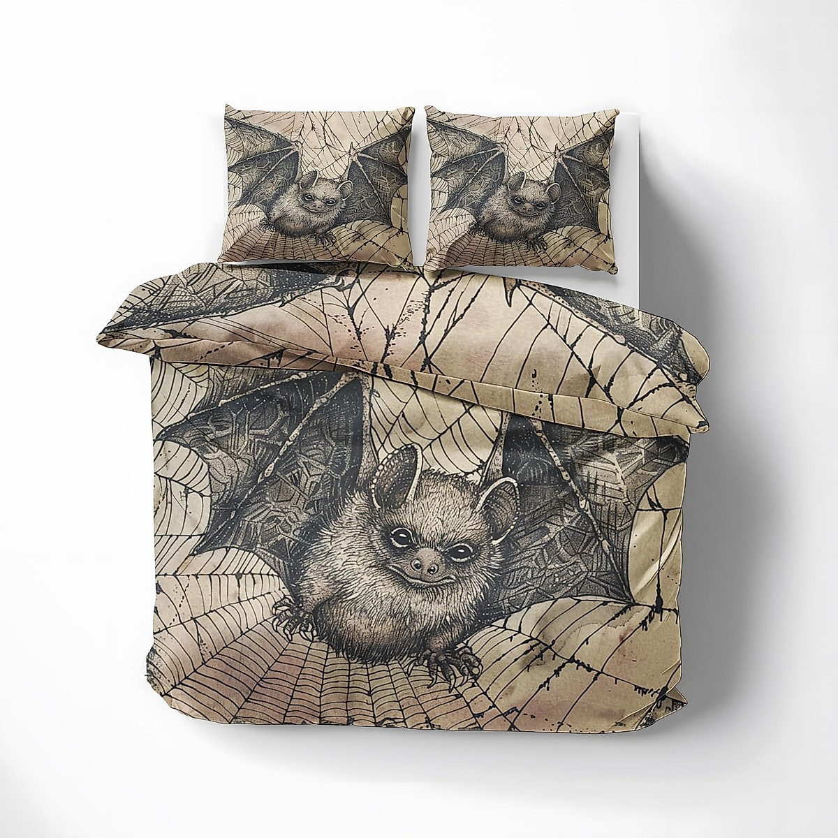 AopGlyvyr Horror Bat Duvet Cover California King Size, Spider Web Comforter Cover, Halloween Bedding Set, Breathable Duvet Cover with Zipper Closure, 3 Pieces, 1 Duvet Cover and 2 Pillowcase