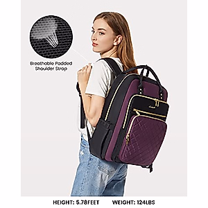 LOVEVOOK Laptop Backpack Purse for Women, 17" Laptop Bag with USB Port, Water Resistant Lightweight Daypacks for College Travel Work Business, Nurse Teacher Computer Bags, Purple Black