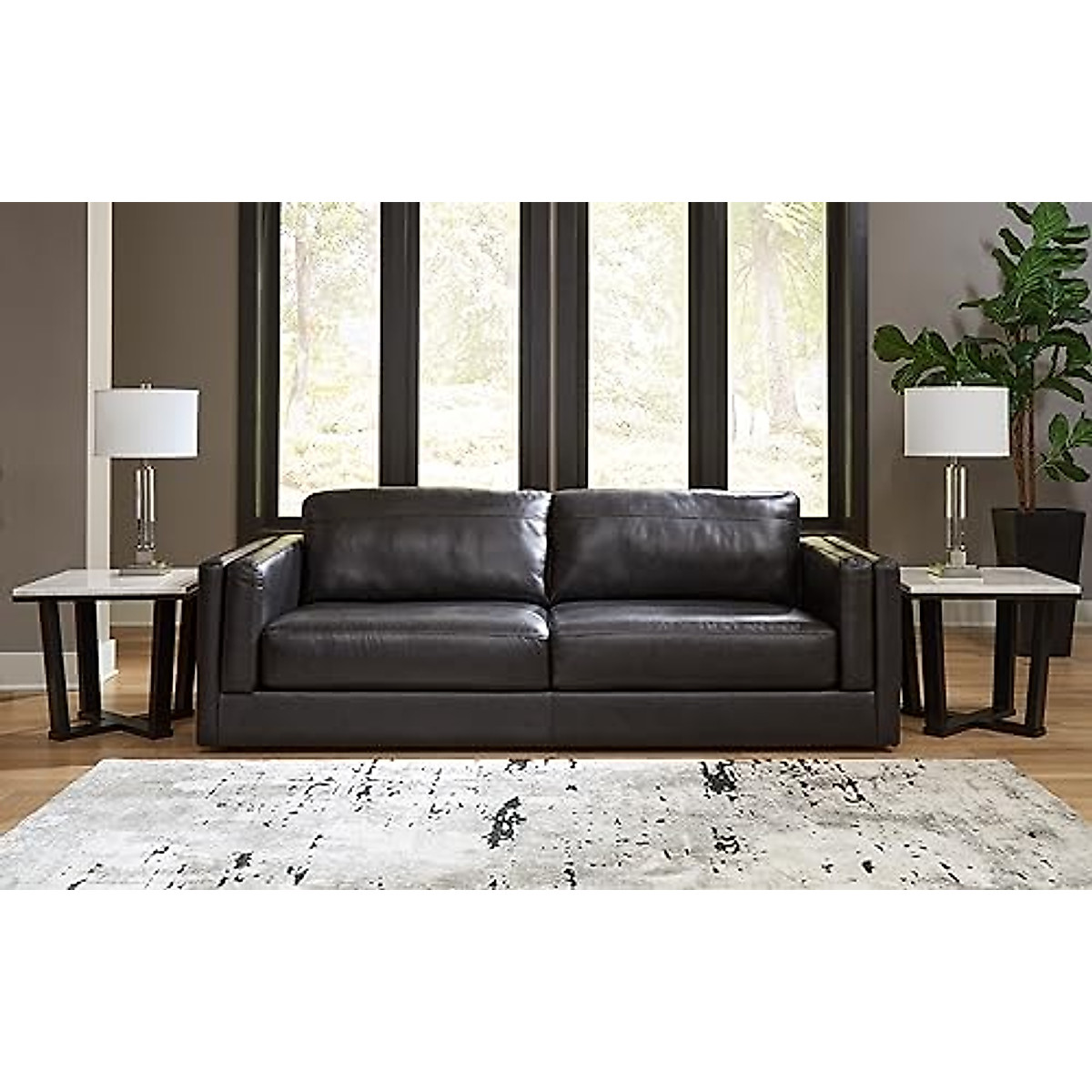 Signature Design by Ashley Amiata Modern Leather Match Sofa with Non-skid Legs, Black