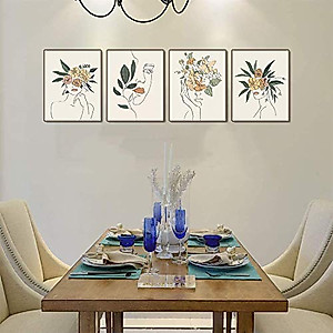 VOUORON Modern Minimalist Fashion Pop Women Prints Flower Wall Art Painting Set of 4 (8”X10” Canvas Picture) Pretty Girl Locker Room Queen of Woman Art Poster for Spa Bathroom Home Decor Frameless