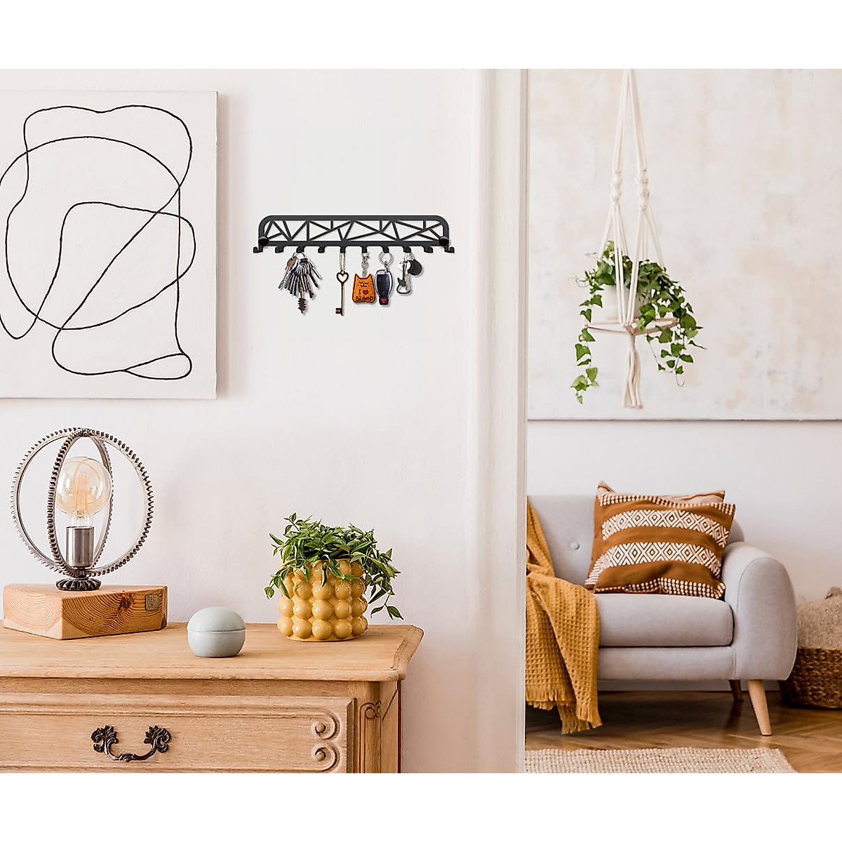 SirHoldeer Key Rack for Wall, Black Key Holder for Wall Decorative, Metal Wall Decor for Office, Hallway, Entryway, Key Hooks Hanging Keys, Small Key Hanger for Wall, Farmhouse Sweet Home Sign