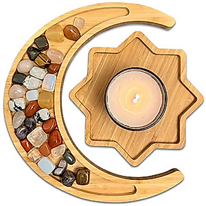 Suqoon Wooden Crescent Moon & Star Tray - Crystals & Stones Holder - Exquisite Serving Tray Set for Appetizers, Cookies - 11.5 inch Crescent Moon Tray for Healing Crystals Storage & 8 inch Star Tray