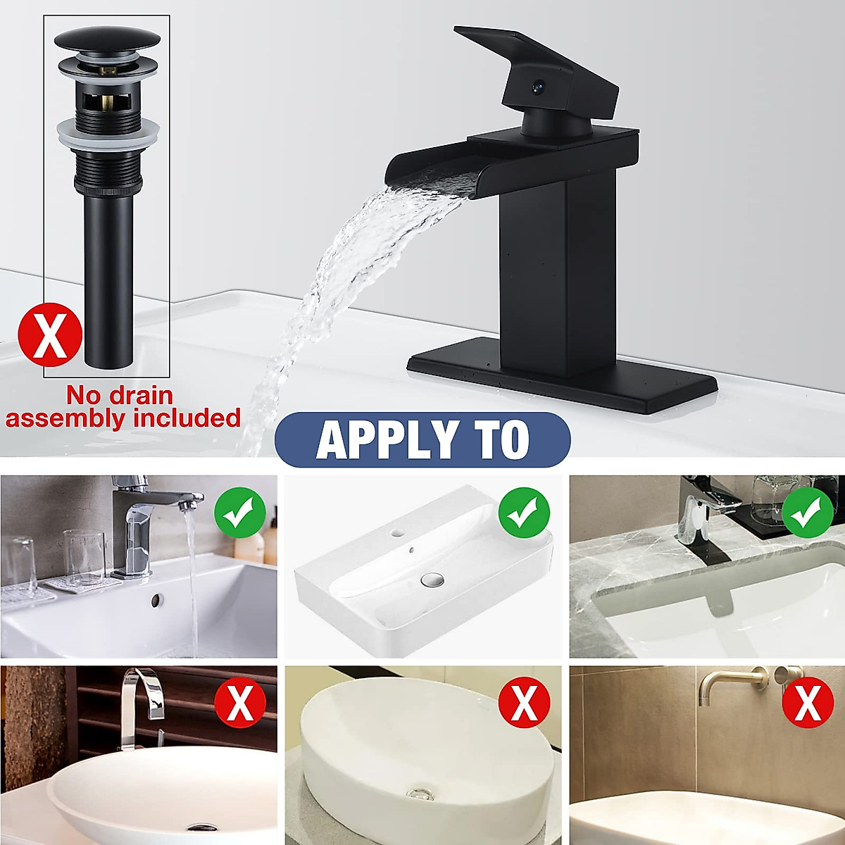 Solepearl Matte Black Waterfall Bathroom Faucet, Solid Brass, 4 Inch, Single Handle, 1 or 3 Hole, Elegant Matte Black Finish, Wide Mouth Spout, Easy Installation, Great Service