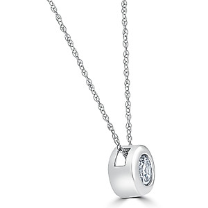 14k White, Yellow, or Rose Gold 1/4 Ct T.W. Diamond Round-Cut Bezel Solitaire Pendant Women's Necklace With 18" 14k Gold Chain