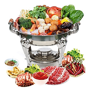 Round Chafing Dish Stainless Steel Chafer Roll Top Chafer for Catering Buffet Warmer Set Dinner Serving Buffet Warmer with Pans and Fuel Holders for Home and Restaurant Use (Style 1)