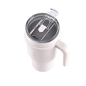 REDUCE Cold1 40 oz Tumbler with Handle - Vacuum Insulated Stainless Steel Water Bottle for Home, Office or Car, Reusable Mug with Straw or Leakproof Flip Lid, Keeps Drinks Cold All Day- Gloss Cotton