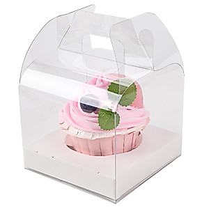 LOKQING 30 PCS Individual Cupcake Containers Single Cupcake Boxes with Handle and Inserts Clear Plastic Favor Boxes