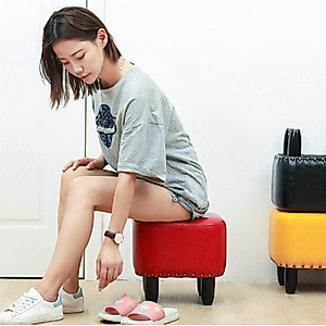 RILOOP Pu Leather Footstool Footrest Foot Stool Ottoman Pouffe Padded Square Seat Chair with 4 Legs Wooden/Green