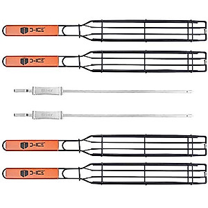 D-ICE Kebab Grilling Basket & Grilling Skewers Stainless Steel - Kabob Grilling Baskets set of 4 & 2 Metal BBQ Skewers. Kabob Basket for Veggies, Jumbo Shrimps - Grilling Baskets & Barbecue Skewers