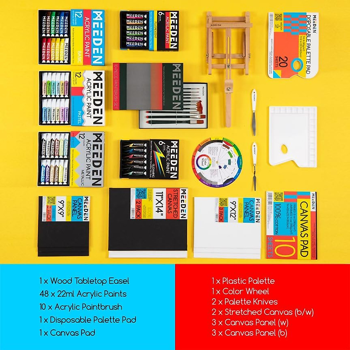 MEEDEN Acrylic Painting Kit, 72-Piece Acrylic Paint Set with Tabletop Wooden Easel, 48 Acylic Paints, 10 Painting Brush Set, Canvas Painting Kit, Art Supplies for Adults, Kids, Artists, Beginners