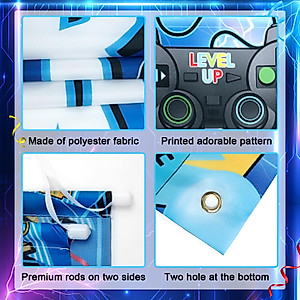 Avezano Video Game Happy Birthday Banner Gaming birthday Porch Signs Blue Game on Hanging Door Banner for Boys Game Birthday Party Decoration Supplies