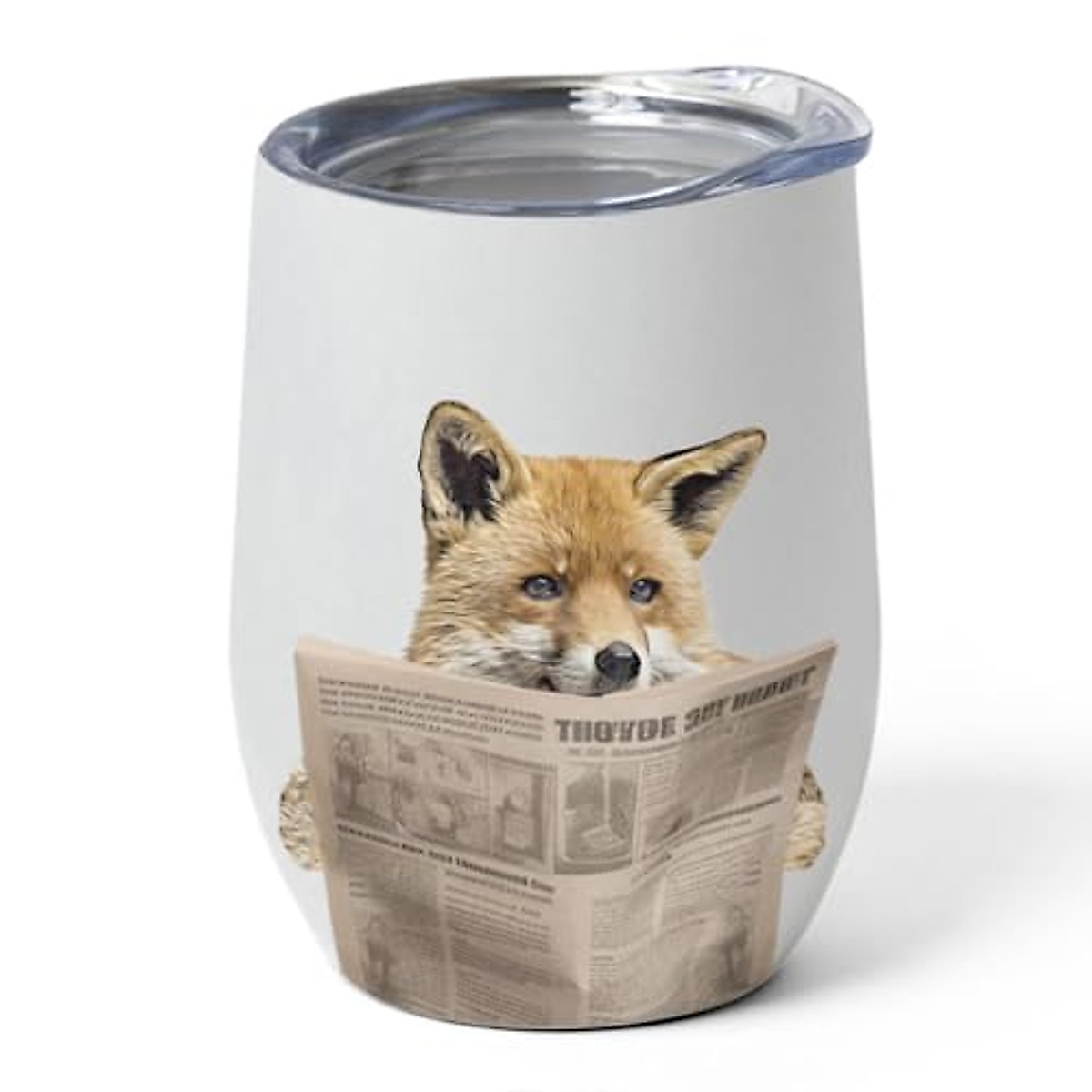 Vulpes Vulpes Red Fox Reading Newspaper Tumbler 12oz Stainless Steel Vacuum Insulated Wine Cup With Lid - Gifts for Fox Lovers
