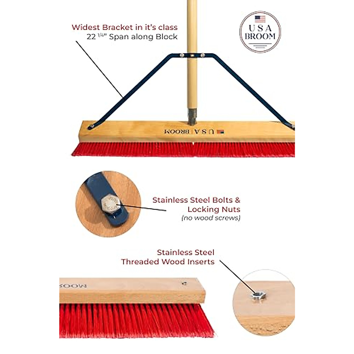 USA Broom 24 in Heavy Duty Push Broom Indoor/Outdoor Garage Shop 100% Made in USA
