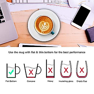 BESTINNKITS Smart Coffee Set Auto On/Off Gravity-Induction Mug Office Desk Use, Candle Wax Cup Warmer Heating Plate (Up to 131F/55C), 14oz (White Set)