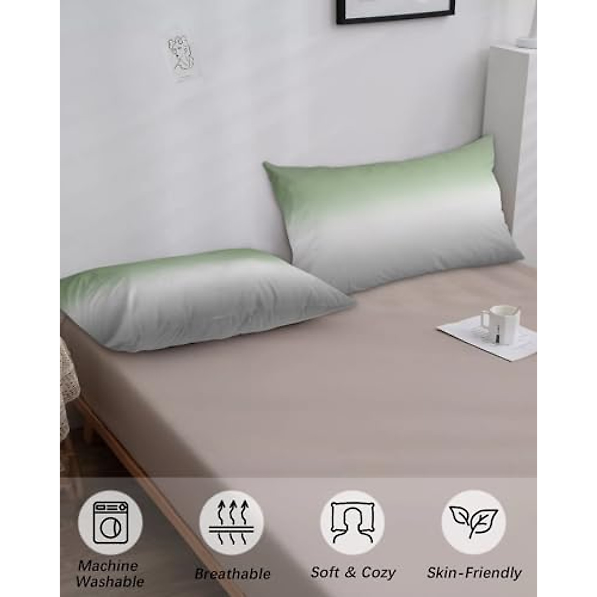 Hokiten California King Pillow Covers Set of 1 - Sage Green Grey Ombre Microfiber Soft Pillowcases with Envelop Closure, Modern Ombre Abstract Art Lumbar Pillow Cover for Sofa/Couch, 20x40 Inches