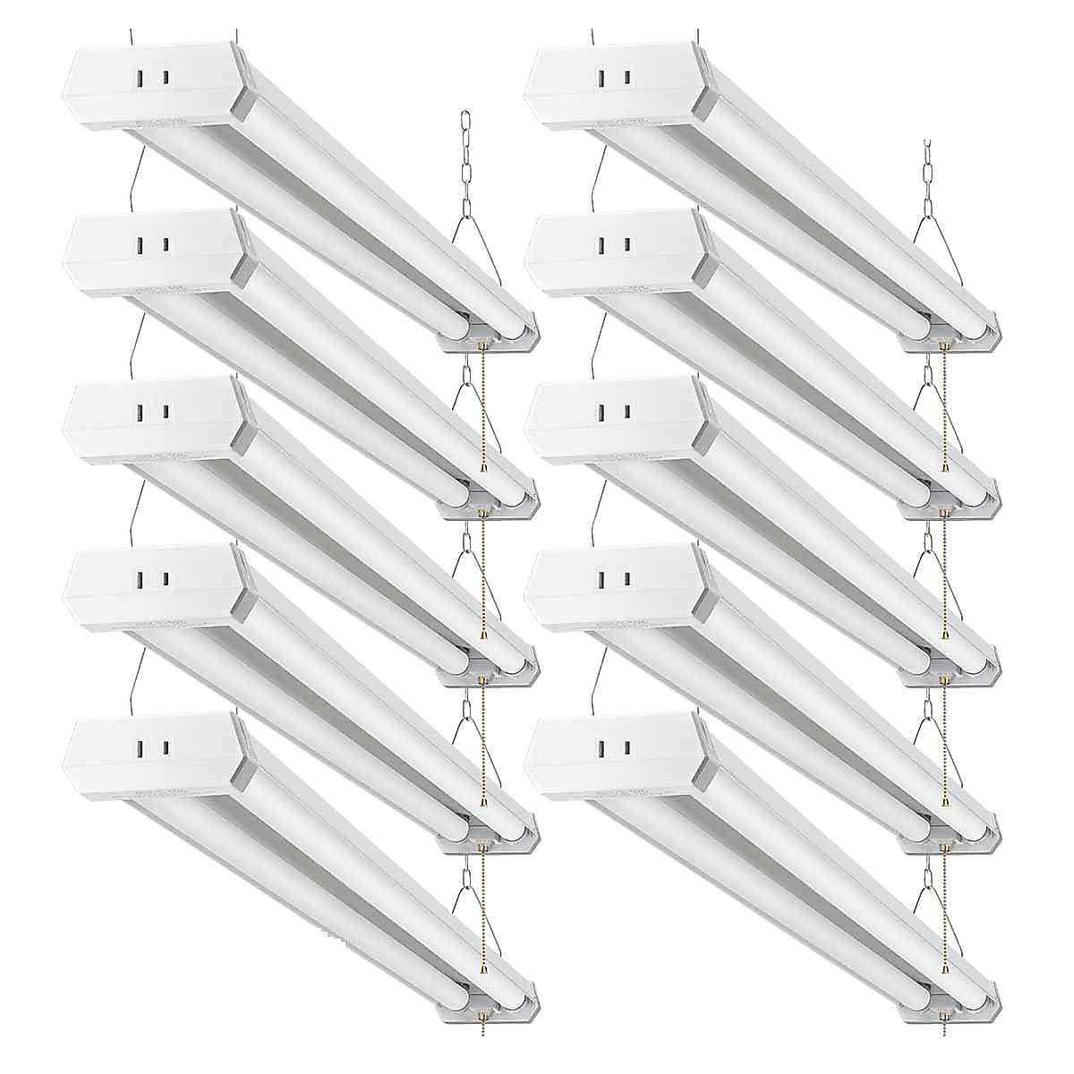 4FT LED Shop Light for Garages, 42W 4800LM 5000K Daylight LED Shop Lights, LED Ceiling Light with Pull Chain (ON/Off), Linear Worklight Fixture with Plug, 10 Pack