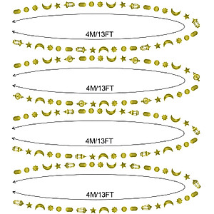 JKQ 4 Strings Gold Ramadan Mubarak Hanging Decorations Moon Star Lantern Muslim Ramadan Kareem Streamer Garlands Islamic Eid Mubarak Festival Celebration Wedding Birthday Party Ceiling Decorations