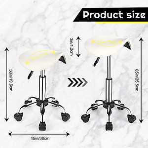 FNZIR Saddle Rolling Stool with Wheels PU Leather Height Adjustable Swivel Stools Chair White