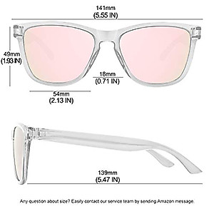MEETSUN Polarized Sunglasses for Women Men Classic Retro Designer Style (Clear Frame/Pink Mirrored Lens, 54)