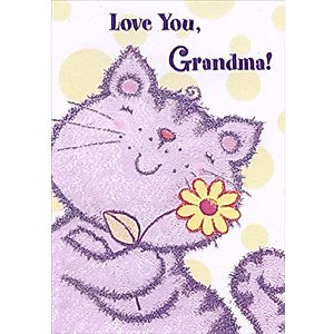 Designer Greetings Large Purple Cat Hugging Single Yellow Flower Juvenile Grandma Birthday Card from Kids : Child : Children/Children