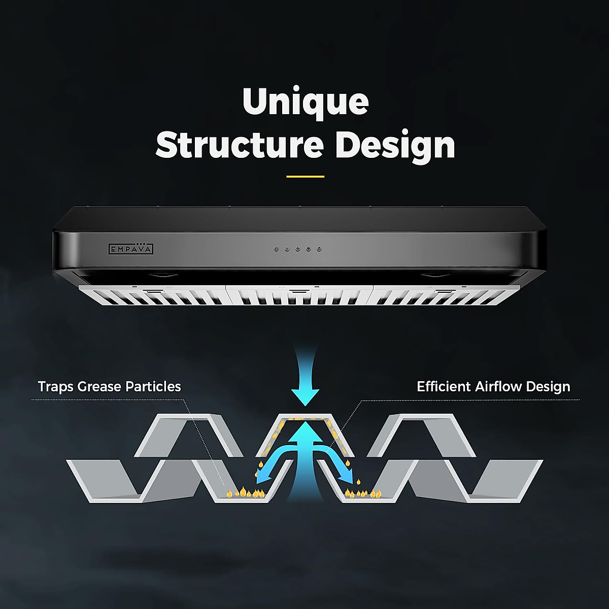 Empava Ducted Range Hood Under Cabinet 30 Inch, Kitchen Stove Vent with Dual Sealed Aluminum Motor 3-Speed, 500 CFM, Push Button Control, Permanent Filters, Stainless Steel, EMPV-RH11