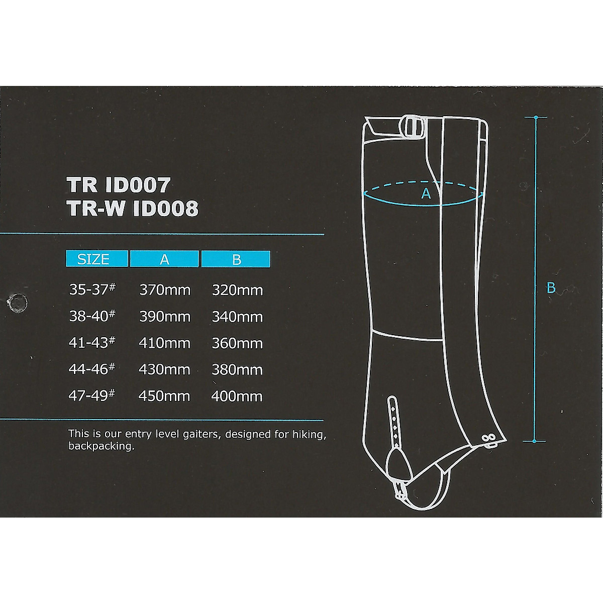 Black Crystal Ski Snow Gaiters Hiking Waterproof Breathable Nylon Men's Black Size Large