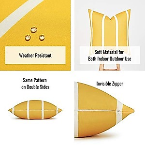 Hofdeco Patio Indoor Outdoor Pillow Cover ONLY for Backyard, Couch, Sofa, Yellow Wide Striped, 20" x20“, Set of 2