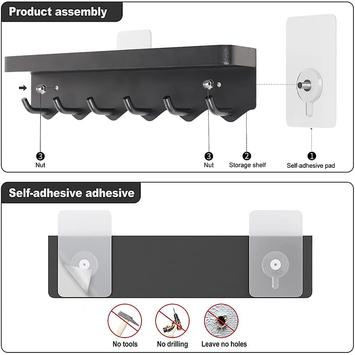 Smile Buzz Wall Mounted Adhesive Key Holder with Tray - Decorative Mail Organizer & 6 Sturdy Hooks for Entryway, Hallway, or Office - Keep Keys Handy & Organized.