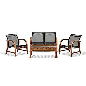 Amazonia Manhattan 4-Piece Patio Deep Seating Set | Eucalyptus Wood | Ideal for Outdoors and Indoors, Black