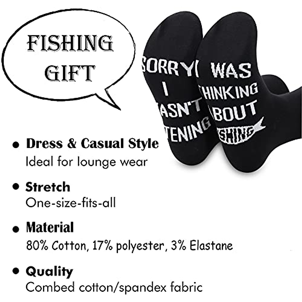 TSOTMO Fishing Socks Fisherman Fisher Gift Sorry I Wasn't Listening I Was Thinking About Fishing Socks Gift For Fishing Lover Fishing Father's Day Gift (Think Fish)