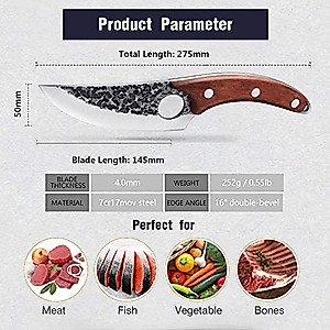 Huusk Viking Knife, Chef Knives Hand Forged Full Tang Boning Knives with Sheath Japanese Butcher Meat Cleaver Kitchen Japan knives Caveman Knife for Home or Camping