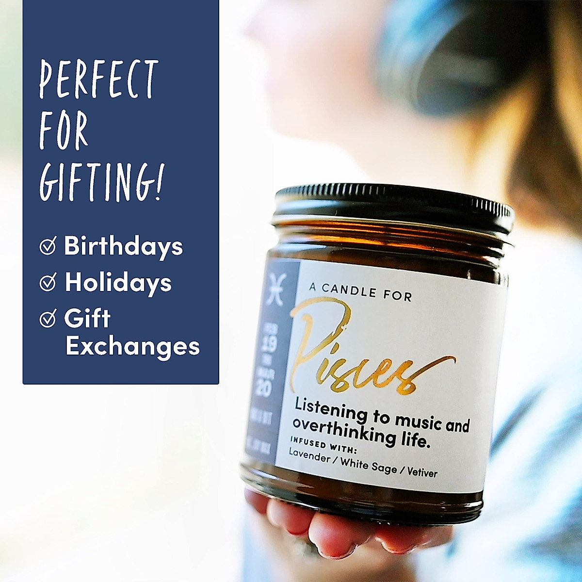 WAX & WIT Pisces Gifts for Women, Zodiac Gifts for Women, Astrology Gifts for Women, Zodiac Candles, Pisces Candle, March Birthday Gifts, February Birthday Gifts for Women, Astrology Candle - 9oz