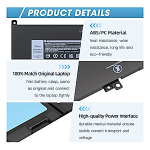 Latitude 7480 7490 Battery F3YGT Laptop Replacement for Dell Latitude 14 7000 7480 7490 12 7280 7290 13 7390 7380 E7480 E7490 E7280 E7290 E7390 Fits KG7VF DM3WC P73G 451-BBYE 2X39G 453-BBCF DM6WC 60Wh