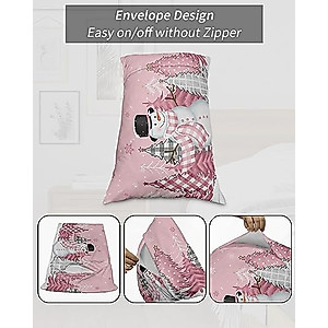 Pink Snowman Pillowcases Standard Size Christmas Pillow Covers Set of 2, Soft Snowflake Winter Throw Pillow Case with Envelope Closure Xmas Tree Decorative Bed Pillow Shams for Bedroom Sofa Couch