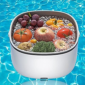 COMUSTER Fruit and Vegetable Washing Machine, Ultrasonic Fruit Washing Unit, Dual Drain Electric Wash Basket Ingredient Purifier for Kitchen Food Washing, 9 * 9 * 5.1 Inch Ipx7 Waterproof(Square)