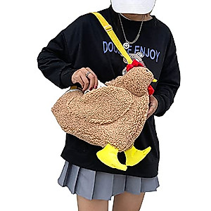 Cute Chicken Crossbody Bags for Women Girl Plush Handbags Cartoon Rooster Shoulder Bag (Khaki)