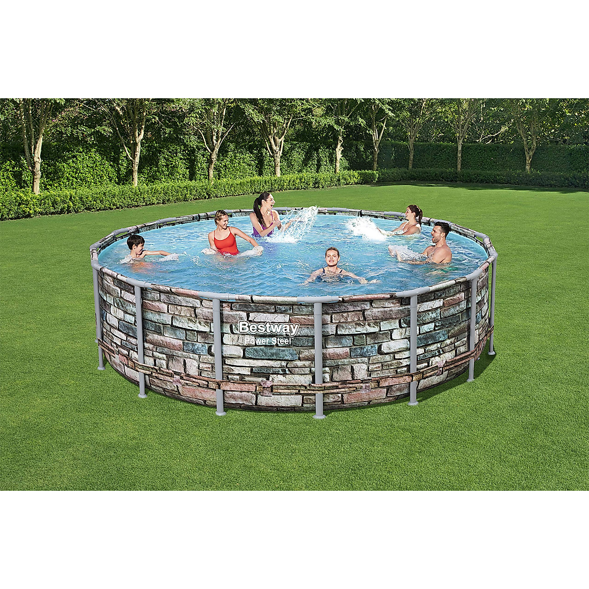 Bestway 56965E Power Steel 16' x 48" Set Above Ground Pool, Stone