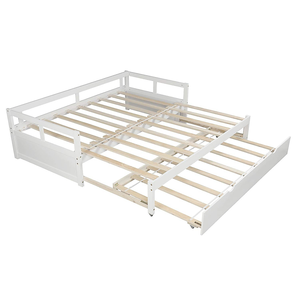 Flieks Daybed with Trundle Bed Twin to King Design Sofa Bed, 78.2" L x 79" W Extendable Bed Daybed for Bedroom Living Room (White)