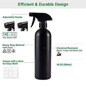 Cindy's Tape Plastic Spray Bottles Black for Cleaning Solutions 16 oz (Pack of 4), Heavy Duty Opaque Refillable Reusable Empty anti-degradation Leak-proof Sprayers for Home Garden Plant Kitchen