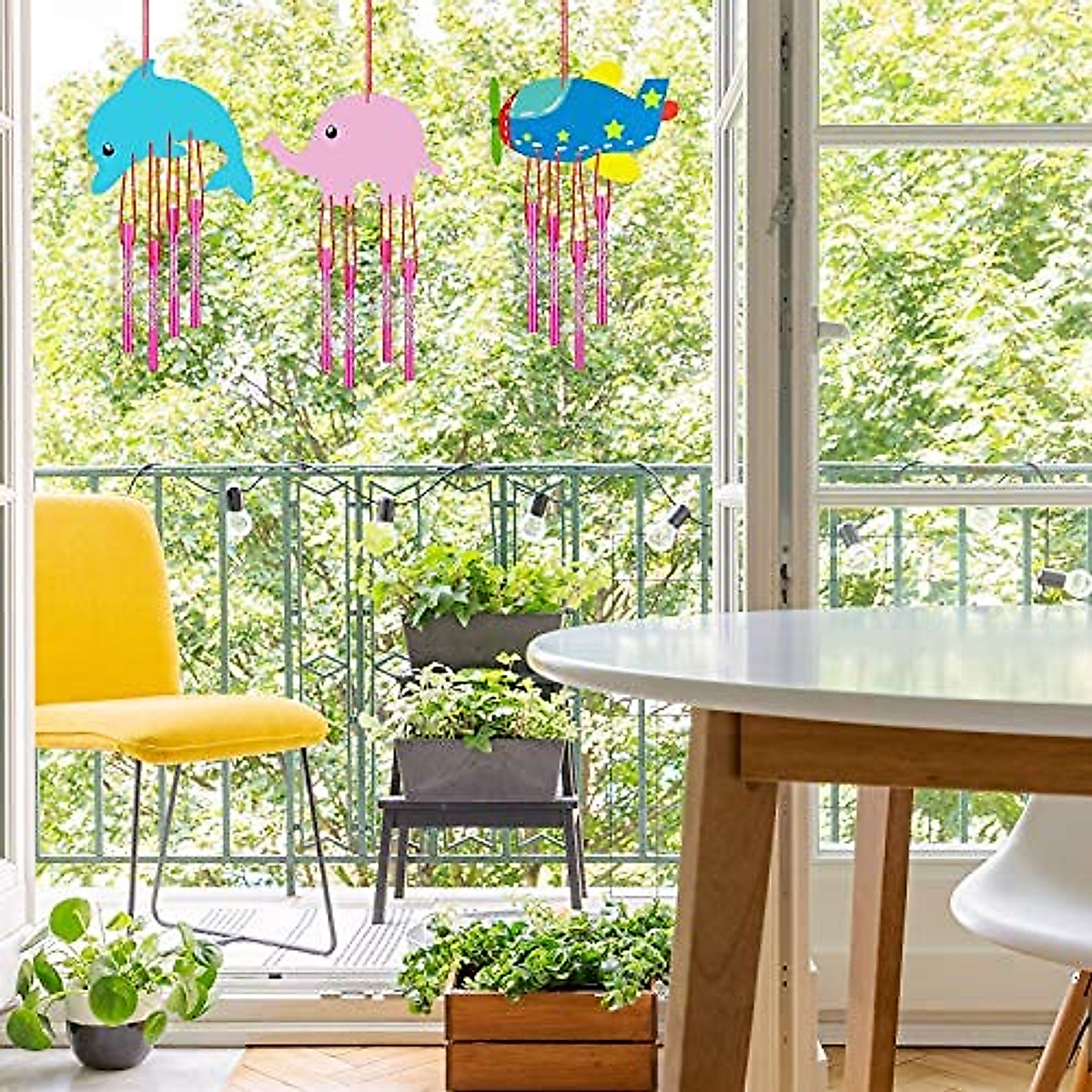 Jetec Wind Chime for Kids DIY Wooden Classroom Wind Chime Decorative Wooden Hanging Wind Chime Animal Wind Chimes Wood Wind Chimes for Kids DIY Craft Birthday Party Favors(12pcs)