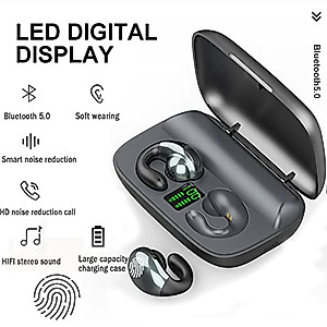 Wireless Earbuds with Earhooks Mini Bone Conduction Headphones Waterproof Bluetooth Open Ear Earbuds Cycling Earpiece Noise Canceling Headset Sports Bluetooth 5.0 Earphones Headset for Cycling Driving