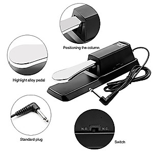 Sustain Pedal Universal Foot Damper for Digital Electronic Piano Keyboard, Flanger(Carbon Black, FTB-004)