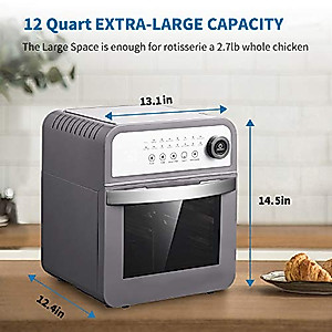Schloß GAF12 Air Fryer Multifunction Toaster Oven Combo for Family with Baking Accessories and Recipe, 12Qt, Gray