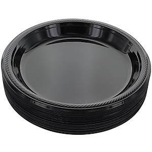 Amcrate Disposable Plastic Plates Black, 10.4 Inches Plastic Dinner Plates, Strong and Sturdy Disposable Plates for Party, Dinner, Holiday, Picnic, or Travel Party Plates, Pack of 50