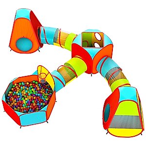 Playz 7pc Kids Play Tent with 1 Big Ball Pit for Babies, 3 Play Tunnel for Toddlers, and 3 Pop Up Tents Playhouse Bundle, Best Birthday Gift for Boys & Girls, Indoor & Outdoor Use Portable Play Center