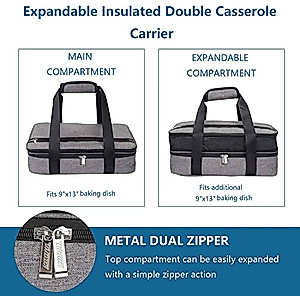 Insulated Casserole Carrier,Casserole Carriers For Hot or Cold Food,Expandable Casserole Dish Carrier Bag,Portable Tote Pie Carrier Hot Cold Food Carrier Bag For Potluck Parties,Picnic,Beach or Gifts