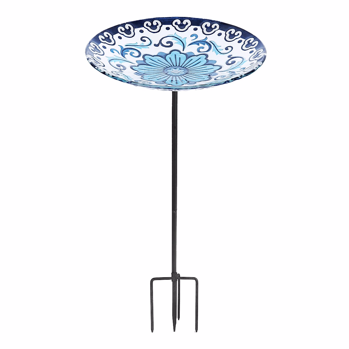 MUMTOP Glass Bird Baths, Garden Outdoor Birdbaths Birdfeeder with Metal Stake for Outside Yard Lawn, Blue