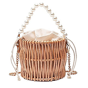 Straw Purse Beach Purse Wicker Bag for Women Beach Straw Bag Rattan Bag Basket Purse Pearl Straw Bag Straw Tote Bamboo Purse Wicker Clutch