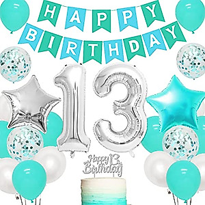 13th Birthday Decorations for Girls Sweet 13 Birthday Decorations for Girls Teal Turquoise Turning 13 Birthday Supplies Mint Green Happy Birthday Banner Garland Sash Happy 13th Birthday Cake Topper